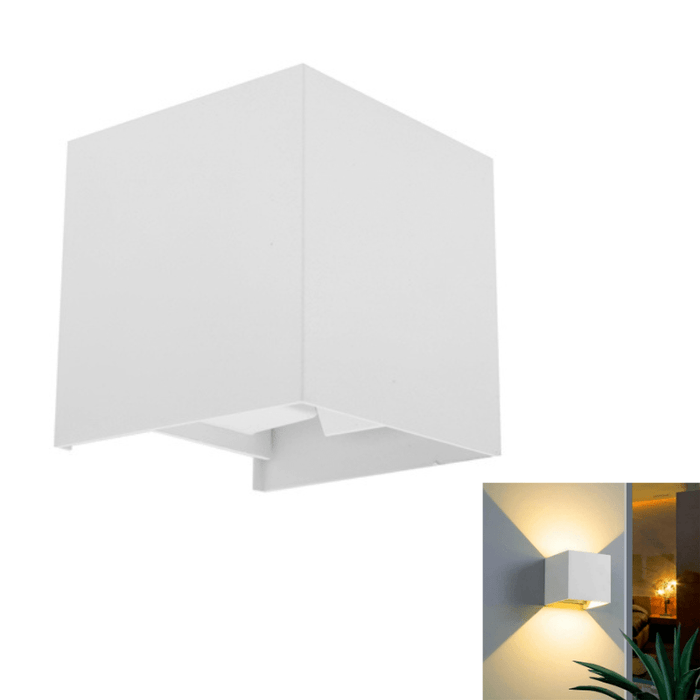 Arbotante LED 6W Cubo Blanco- Blanco Cálido Para Exterior Haz De Luz ...